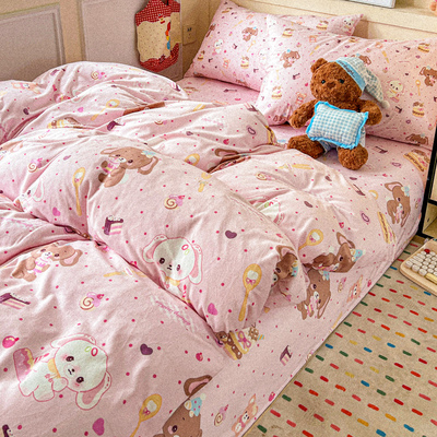 甜点兔卡通冬季牛奶绒加厚四件套