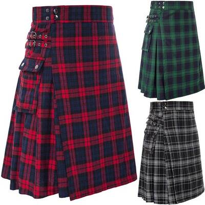 Men's Scottish Festival Dress Plaid Contrast Pleated Ski