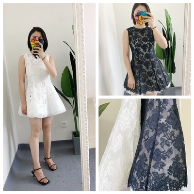 SST蕾丝提花无袖连衣裙蓬蓬裙白