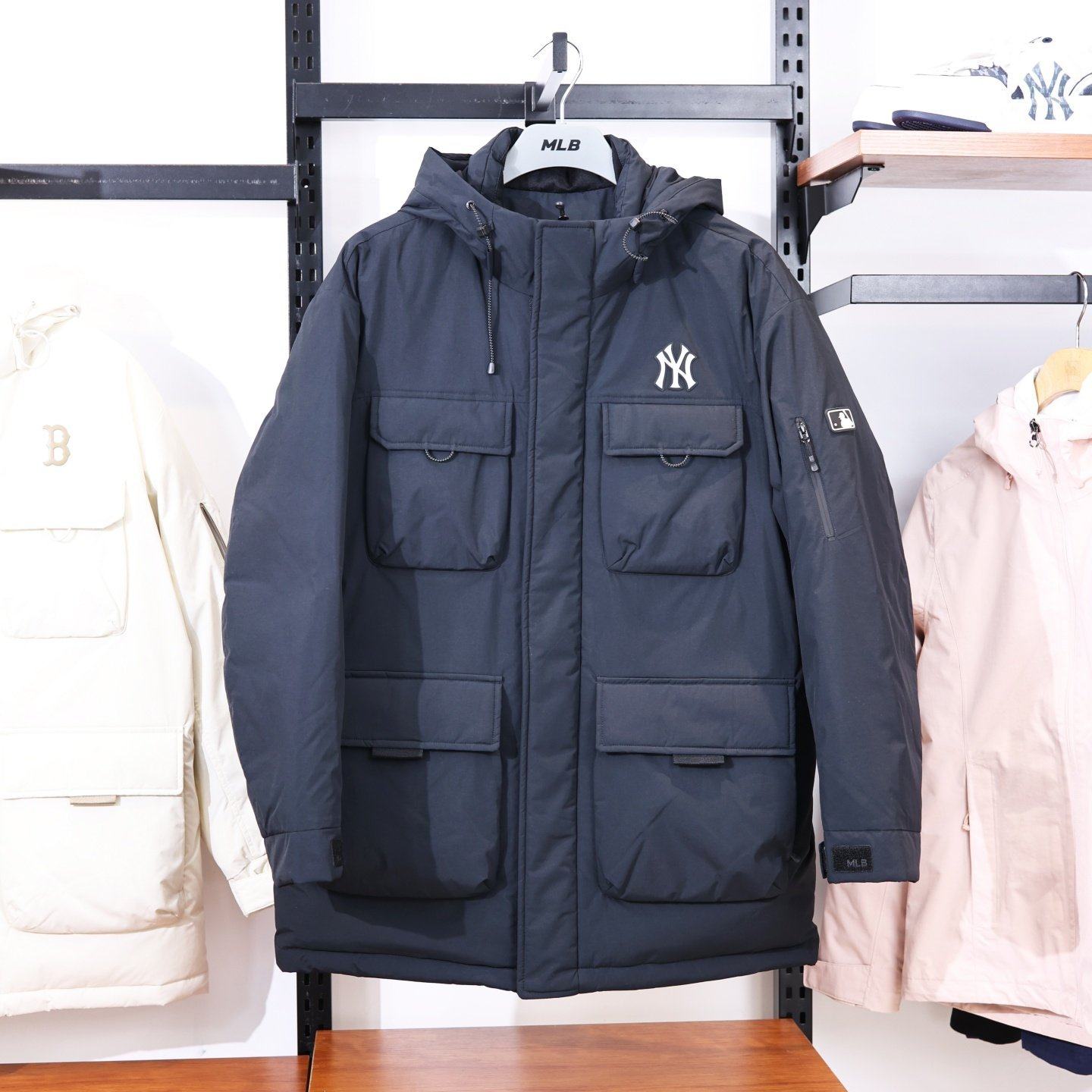 MLB羽绒服冬季款男女NY小标情侣中长款工装运动棉羽外套3ADJB0756