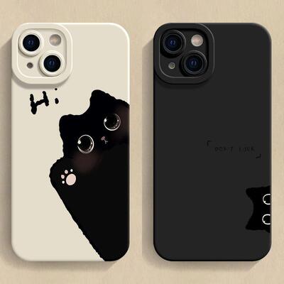 小尹挥手黑猫适用苹果16promax/17/iPhone12/14/15plus手机壳VIVOiQOONeo9手机壳iQOO12/8/7/6/5软Z5X/z7/z8x