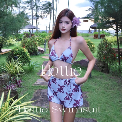 紫色吊带性感印花短裙度假风