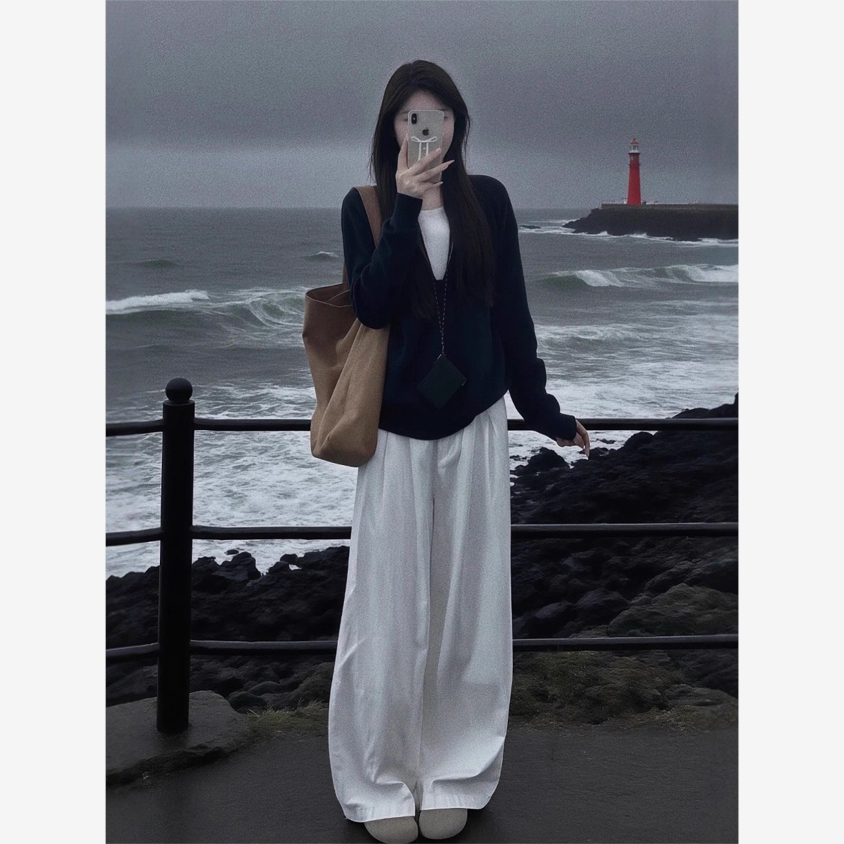 巨好看的早秋一整套女2025新款韩系假两件上衣阔腿裤子超火套装