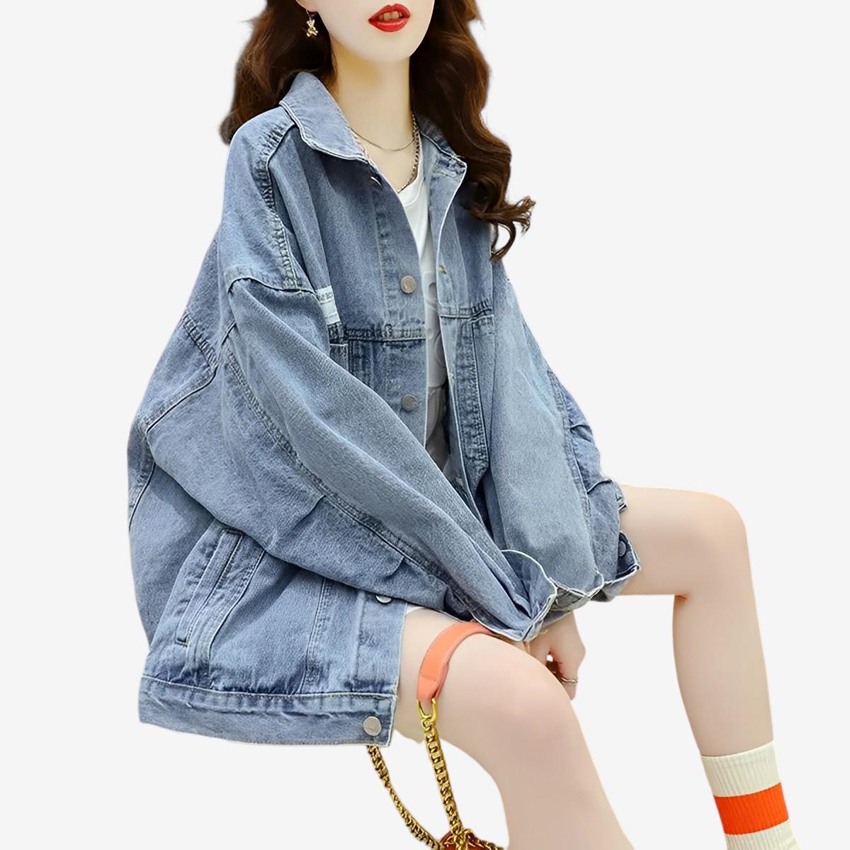 oversize美式复古牛仔外套女2025早秋新款设计感宽松BF风百搭上衣