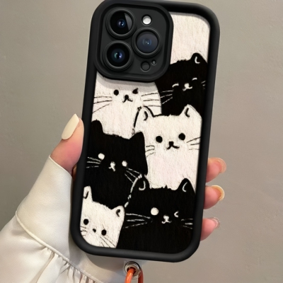 黑白涂鸦猫适用三星Galaxy A55手机壳A52S时尚风A73全包A72软s21FE金钢砂s25plus防摔s23ultra