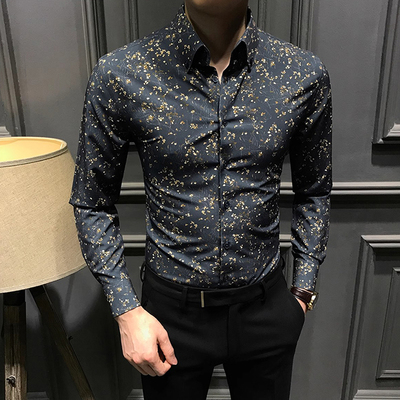 痞帅碎花男士长袖衬衫