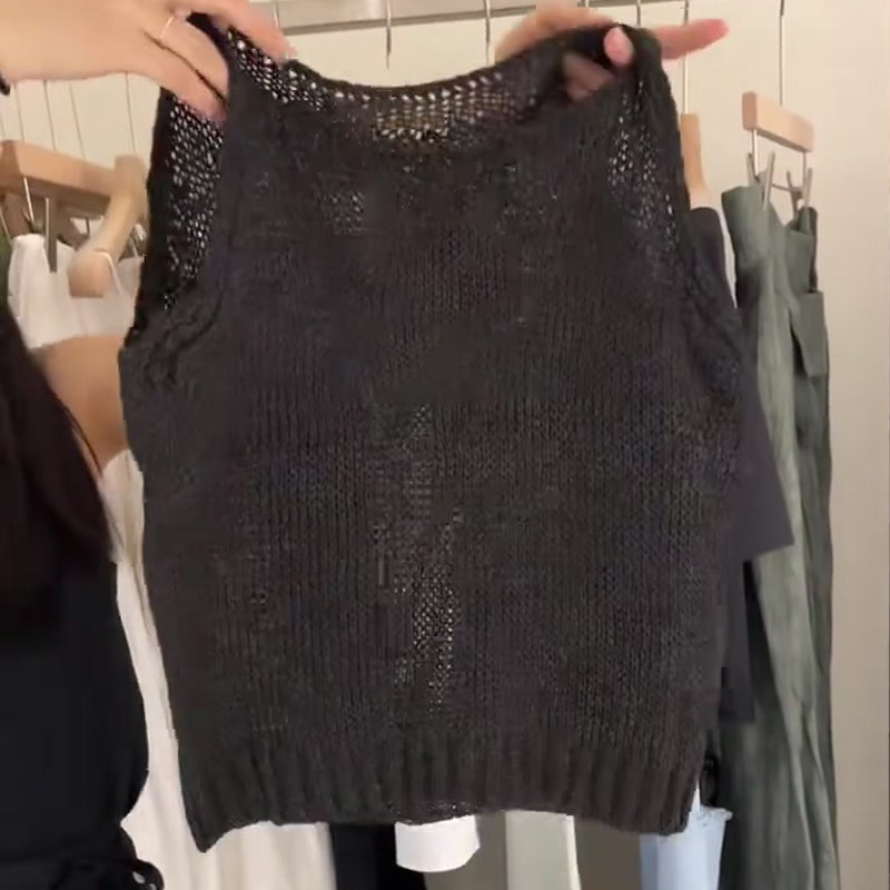 uyfy设计感扭结无袖针织上衣女2023夏季新款时尚简约外穿薄款背心_虎窝淘