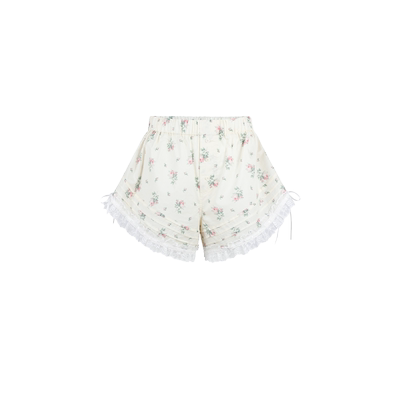 早秋系列｜蕾丝花边短裤 杏黄底法式点心碎花Selkie Collection