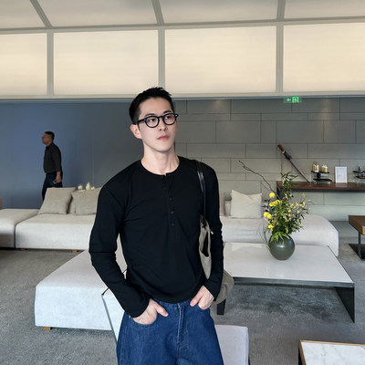 秋冬slimfit单排扣微弹纯色长袖T恤男新品圆领打底衫
