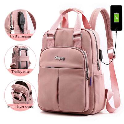 Girls Lap Backpacks Pink Men USB Charging Bagpack Women