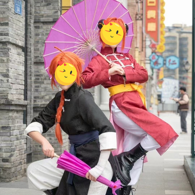 神威cos服神乐紫色绸布伞