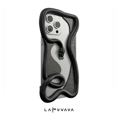 LAPUVAVA手机壳适用iPhone16ProMax手机套 苹果15promax14pm 黑王蛇镂空石纹装饰饰品