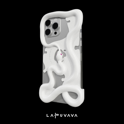 LAPUVAVA手机壳适用iPhone16ProMax手机套 苹果16pro15promax14pm 白色衔尾蛇镂空石纹装饰饰品