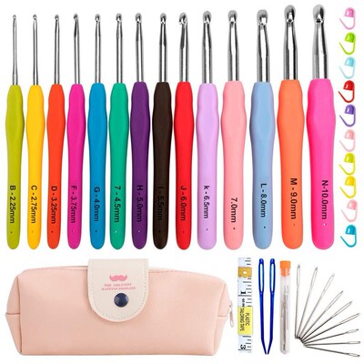 14pcs Aluminum Crochet Set Soft Handles Knitting Needles Kit