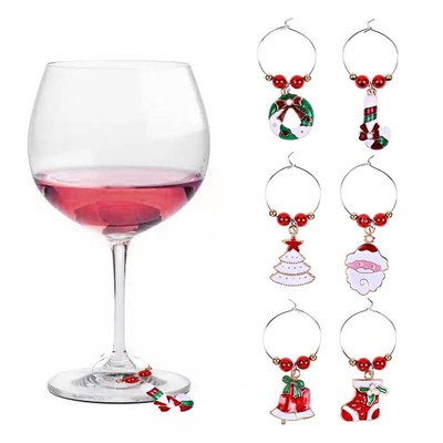 6pcs Christmas Cup Decoration Rings Wine Glass Pendants for