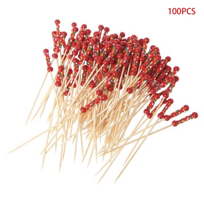 100pcs/set Beads Bamboo Cocktail Picks Fruit Forks Food Stic