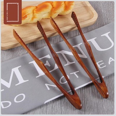 1 pc Wood Food Tongs Barbecue Steak Tongs Bread Dessert Past