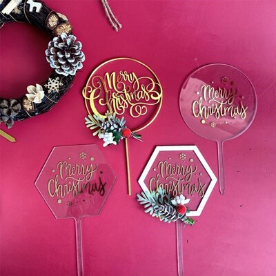 Merry Christmas Cake Topper Cute Snowflake Acrylic Cupcake T