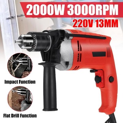 Drillpro 2000W 3000RPM Electric Handheld Impact Drill Flat D