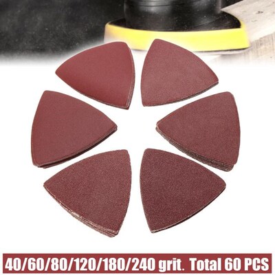 60pcs 40/60/80/120/180/240 Grits Triangle Sandpapers Disc Ab
