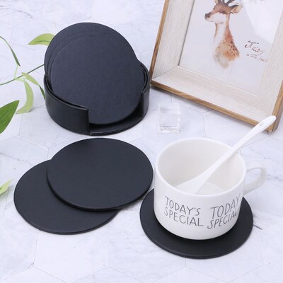 6pcs/set Leather Round Coffee Mug Drink Coaster Placemat Tab