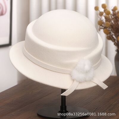 秋冬新款千金风羊毛礼帽女法式优雅毛呢盆帽显脸小气质名媛渔夫帽