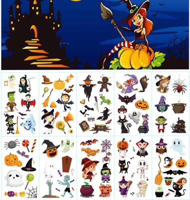 10pcs Halloween Tattoo Stickers Pumpkin Funny Cartoon Childr