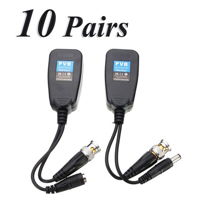 10 Pairs  Coax BNC Video Power Balun Transceiver to