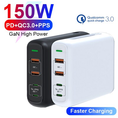 150W PD QC 4.0 3.0 GaN Quick Charger with Dual Type C 100W P
