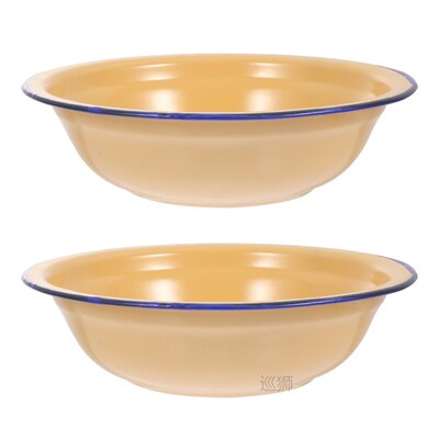 2pcs Enamel Washing Basins Enamelware Soup Basin Kitchen Veg