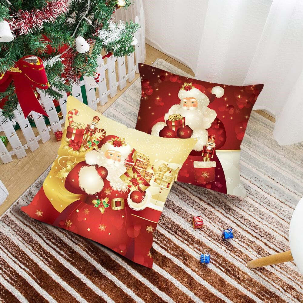 Golden Santa Claus Snowman Peach Skin Pillowcase Merry Chris_虎窝淘