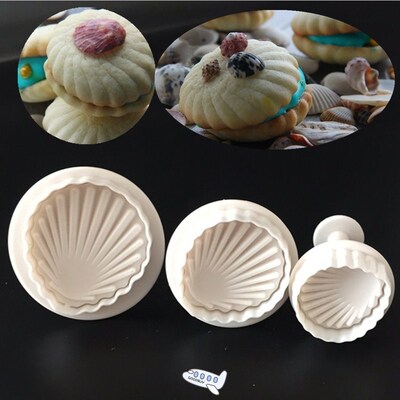 3Pcs/set White Sea Shell Shape 3D Fondant Cake Mold Tools Ba