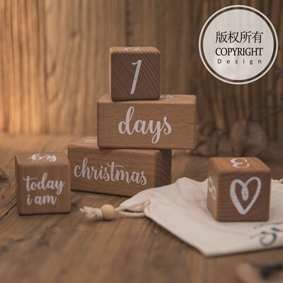 1set Baby Milestone Wooden Block Baby Photography Milestone