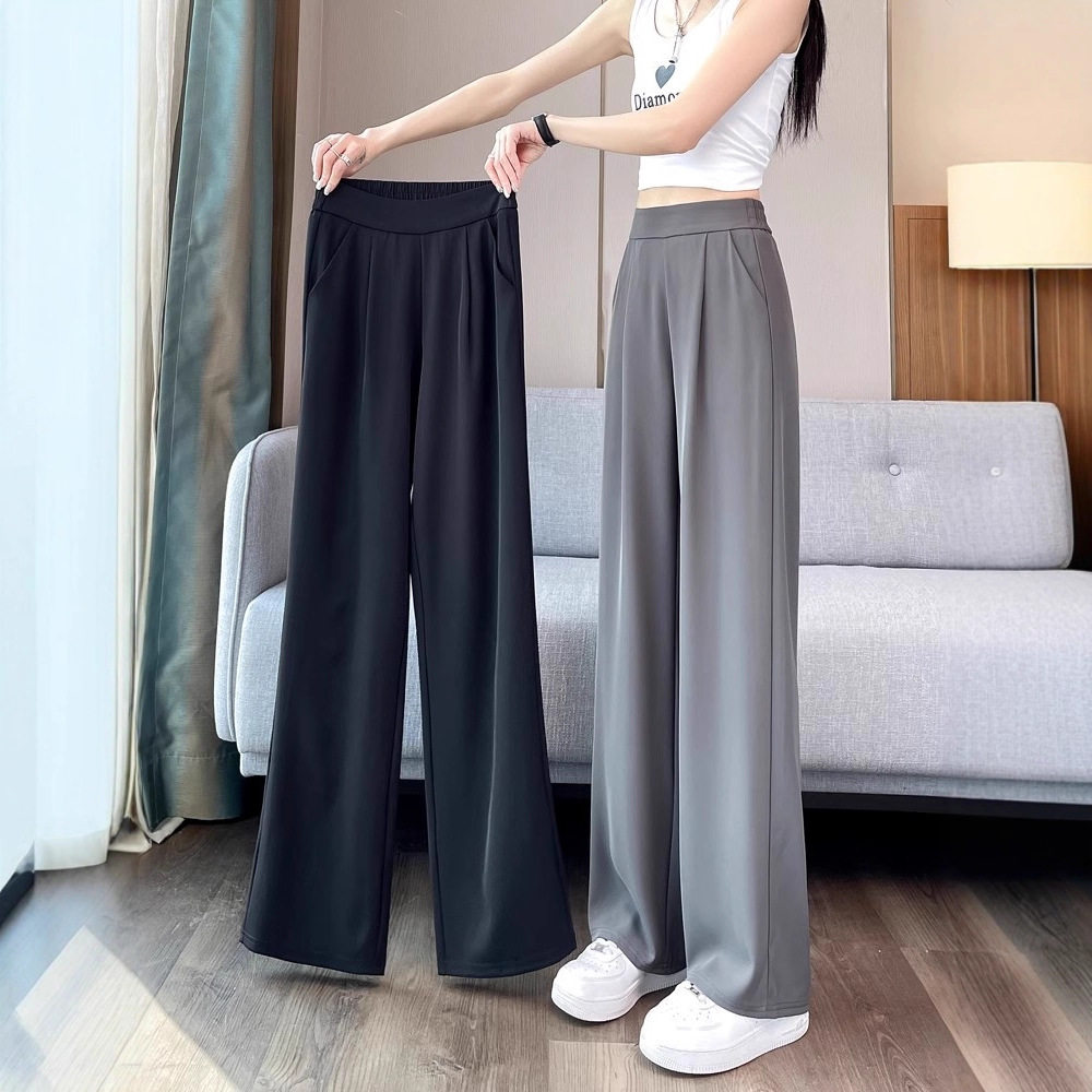 冰丝西装女夏季薄款高腰垂感凉爽百搭直筒裤宽松休闲通勤女长裤子