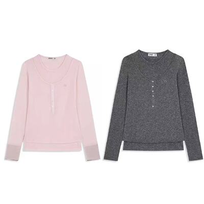openyy 新品25秋假两件针织长袖T恤女甜美减龄慵懒风显瘦休闲上衣