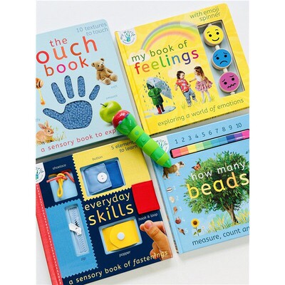 毛毛虫点读 凯迪克原版4大本How Many Beads儿童英语启蒙绘本 My Book of Feelings & 《Everyday Skills》&《The Touch Book》