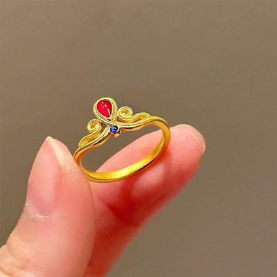 Court RedBlue Crown Filigree Ring Sweet Simple Versatile Lig