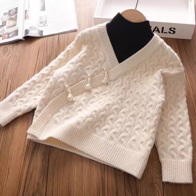 Girls Winter Sweater 2025 Kids High Neck Knitted Thick Red C