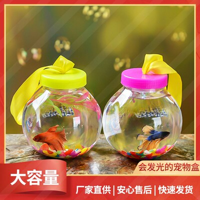 Glowing LED Betta Fish Tank Turtle Tank Portable Pet Box wit