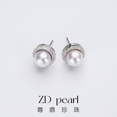 尊鼎珍珠-S925银海水珍珠中国南珠白珠耳钉JED0471-1