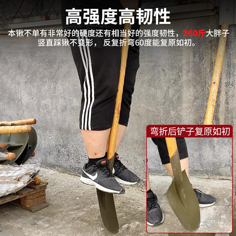 正宗原品老货大军锹木柄大锹大号战备铁锹锰钢锹工兵铲家用子钢锹