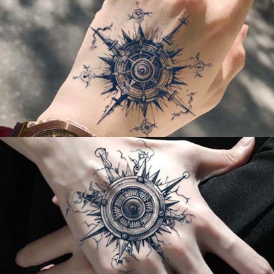 3张•航向未来指南针草本纹身贴防水男持久不反光仿真高级感刺青