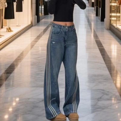 休闲直筒牛仔裤阔腿裤情侣裤男女