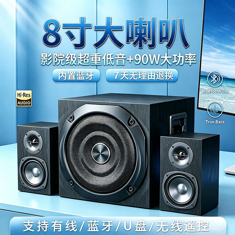 新电脑音响家用台式桌面蓝牙音箱超重低音炮有线大功率电竞多媒体