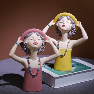 Summer Girl Sculpture Resin Figure Statue Modern Home Decora