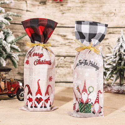 Christmas Wine Bottle Covers Bag Holiday Cartoon Faceless Gn
