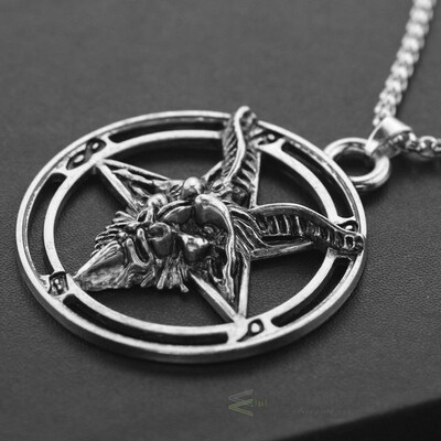 Baphomet Inverted Pentagram Goat Head Necklace Vintage Bapho