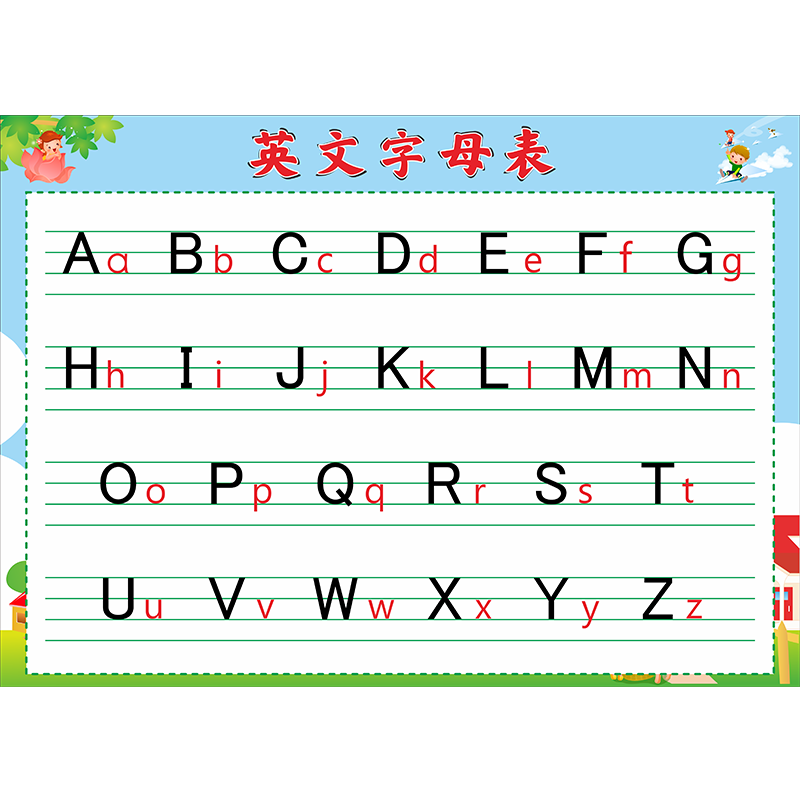 26个英文字母表挂图小学生二十六个英语abcd儿童拼音大小写墙贴_虎窝淘
