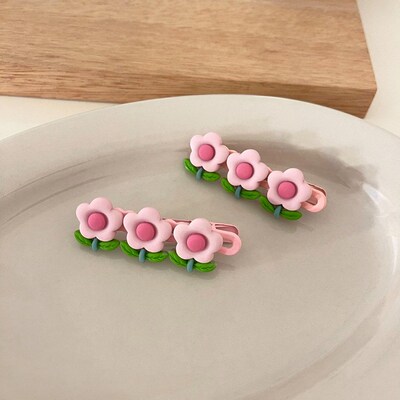 Women Pink Tulip Hair Clip Girl Sweet Flower Side Clip Acces