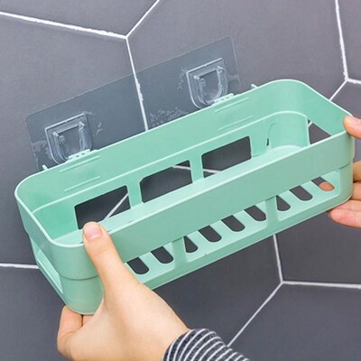 Self-Adhesive Shelf Plastic Bathroom Storage Basket Free Pun